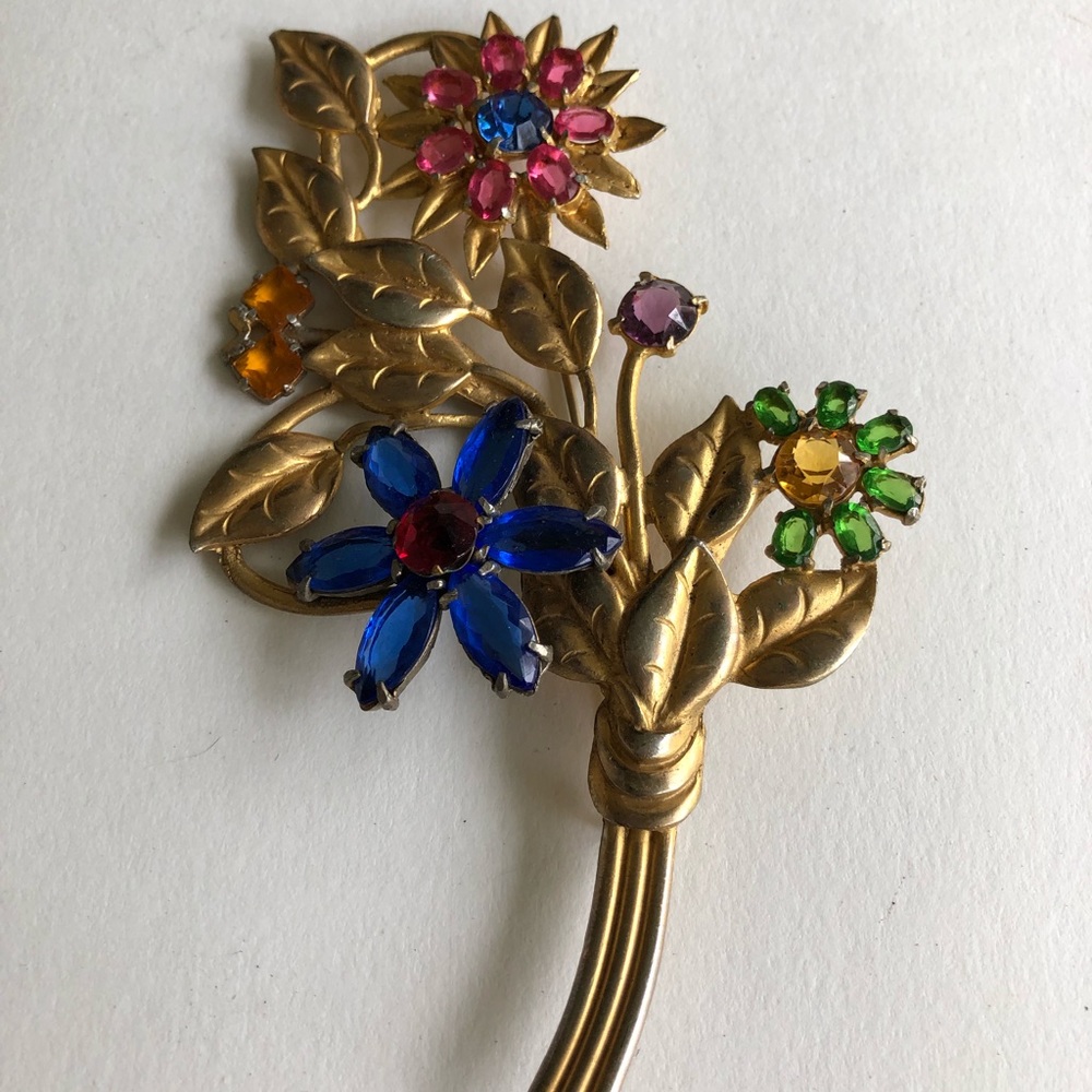 Vintage Huge Colorful Flower Brooch Pin - Gem